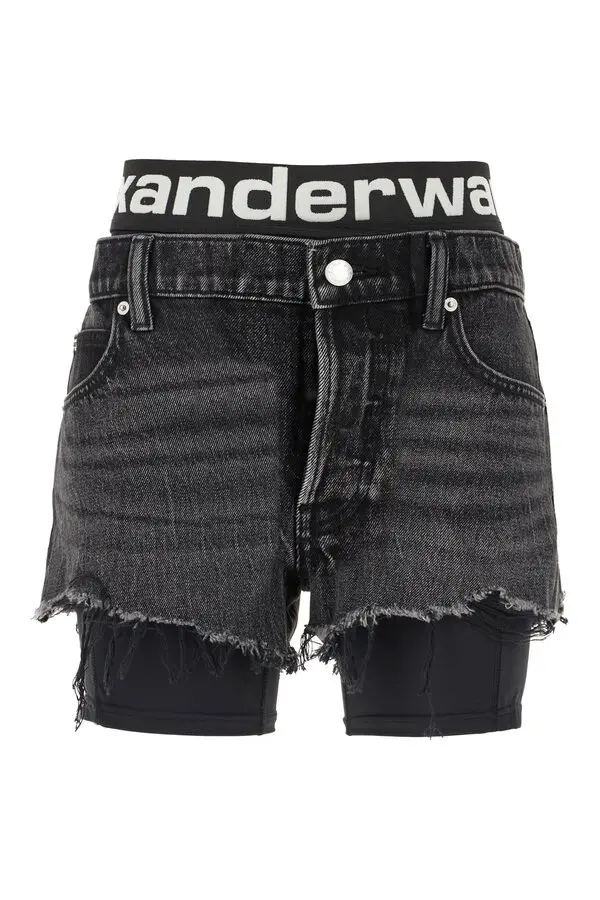 Alexander Wang Denim Layered Shorts With Logo Waistband - Multicolor