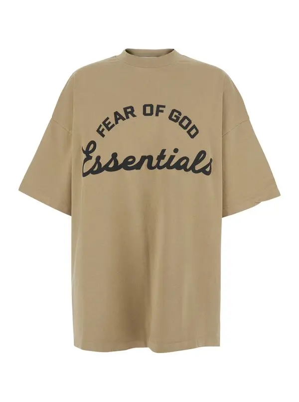 Fear Of God Beige Crew Neck T-shirt With Dropped Shoulders And Maxi Logo Lettering Print On The Front In Cotton For - Multicolor