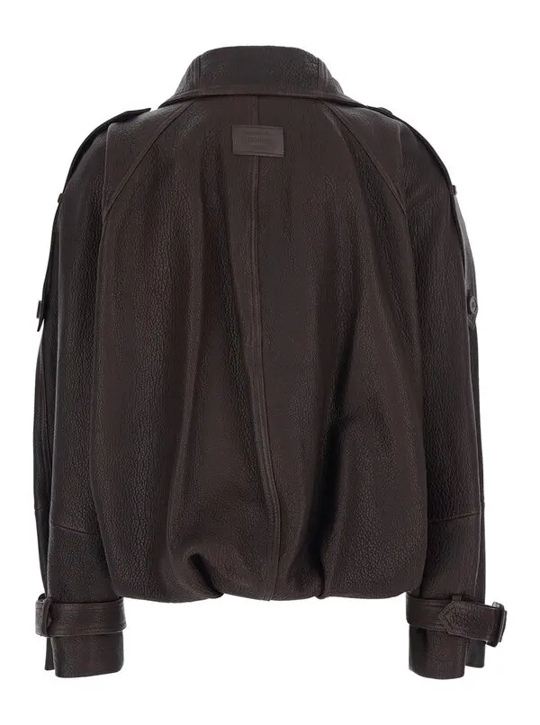 Acne Studios Brown Leather Jacket With Front Zip And Side Pockets