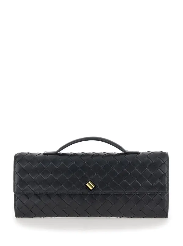 Bottega Veneta Clutch 'andiamo' With Handle And Intreccio Motif In Leather For - Black