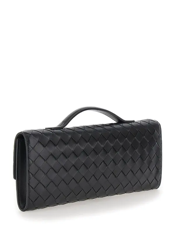 Bottega Veneta Andiamo Clutch With Handle - Black