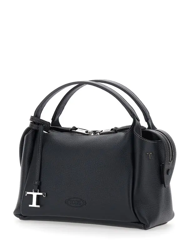 TOD'S Leather Shoulder Bag With T Plaque - Black
