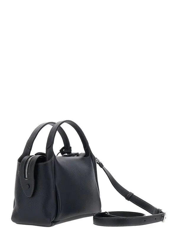 TOD'S Leather Shoulder Bag With T Plaque - Black