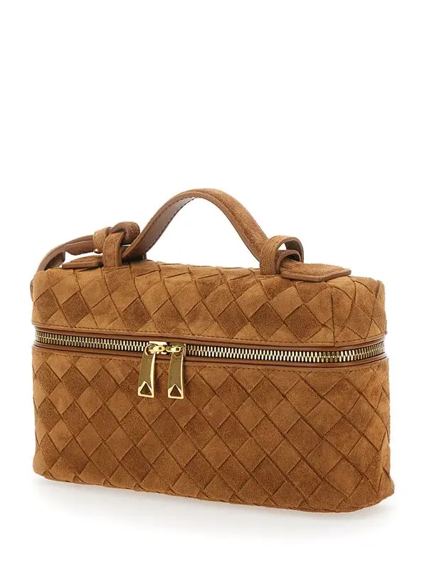 Bottega Veneta Suede Intreccio Crossbody Bag - Brown