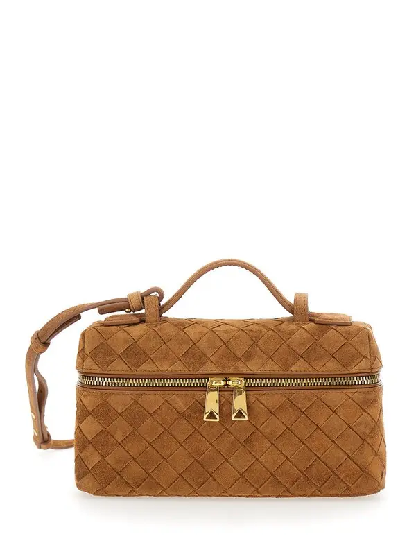 Bottega Veneta Suede Intreccio Crossbody Bag - Brown