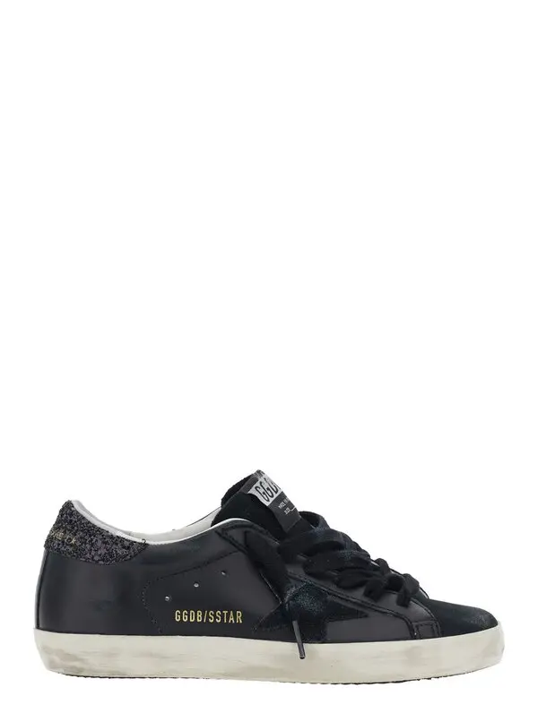GOLDEN GOOSE Super-star Nappa Leather Sneakers With Glitter Heel - Black