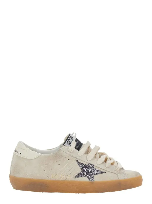 GOLDEN GOOSE Super Star Sneakers With Suede Upper And Glitter Tongue, Leather With Leather Heel, Beige - Cream