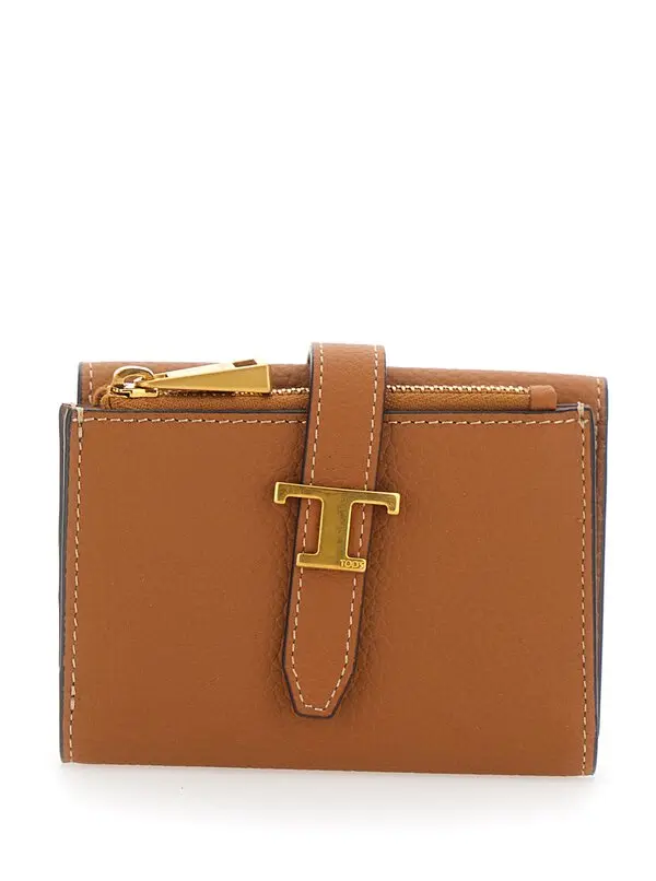 TOD'S Wallet With T Plate On The Front In Leather For - Brown