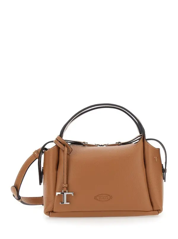 TOD'S Leather Shoulder Bag With T Plaque - Brown