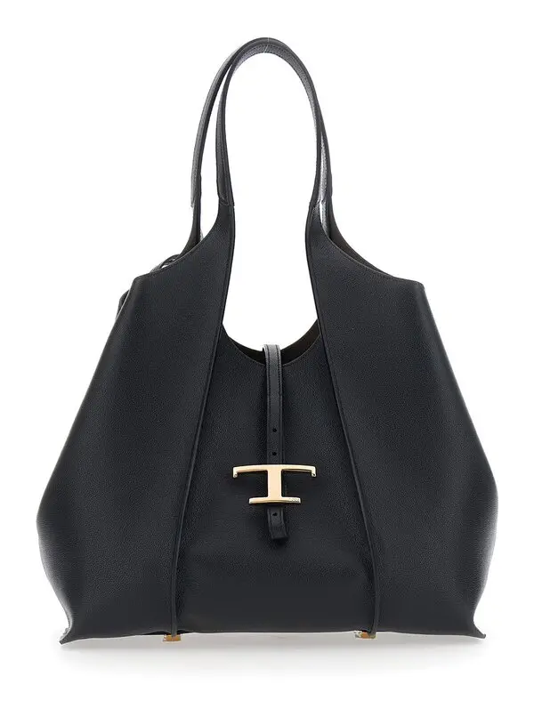 TOD'S Shoulder Bag With Two Top Handles And T Plaque On The Front In Suede For - Black
