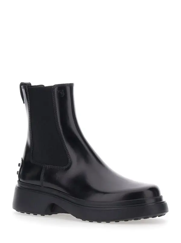 TOD'S Black Ankle Boots With Elastic Inserts On The Side In Leather Blend For