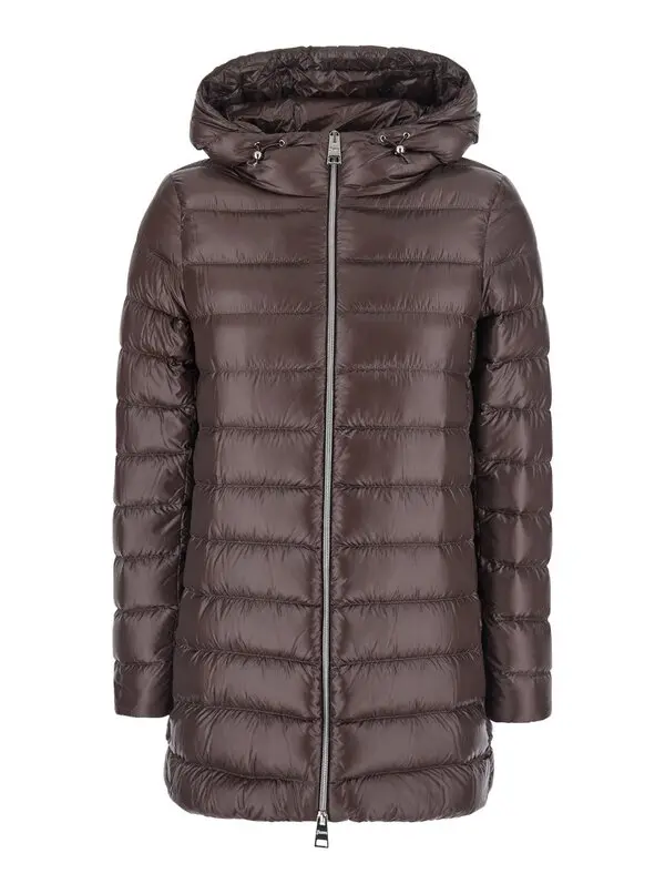 Herno Brown Down Jacket With Fixed Hood And Zip Pockets In Tech Fabric - Multicolor