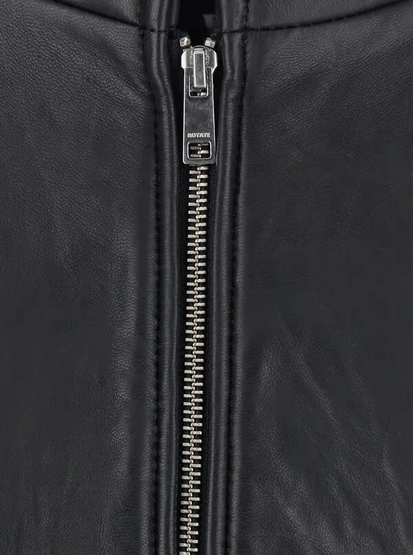 ROTATE BY BIRGER CHRISTENSEN Black Leather Oversized Jacket With High Collar And Zip Closure