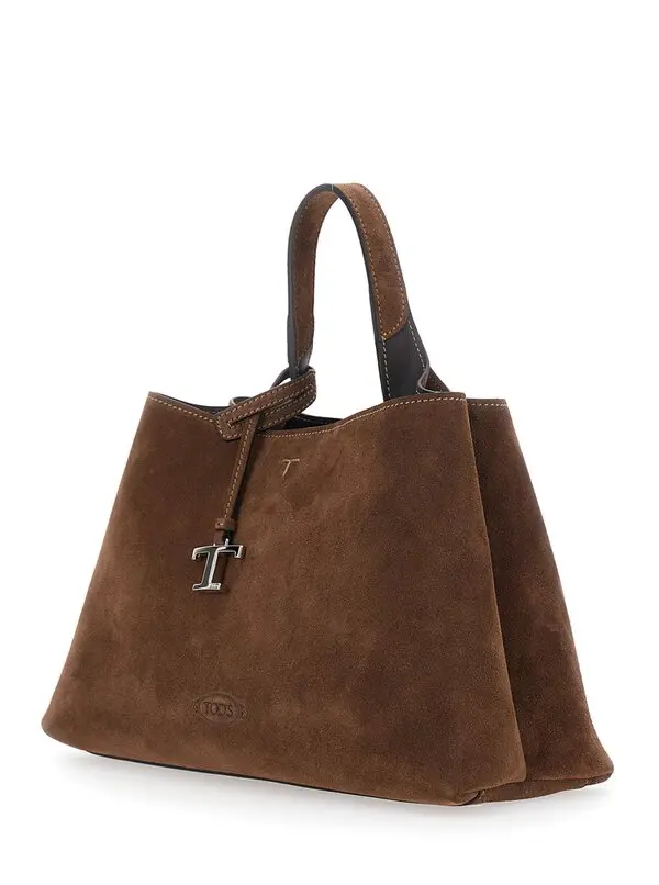 TOD'S Suede Handbag With T Plate Detail - Multicolor