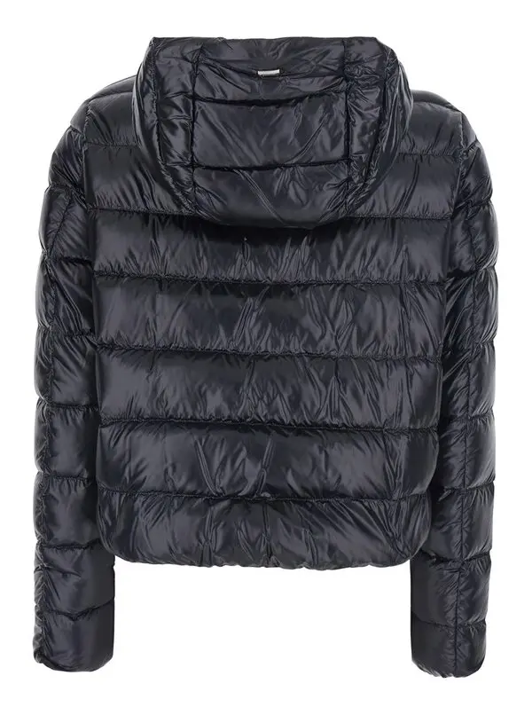 Herno Short Down Jacket With Hood And Metal Plate - Black