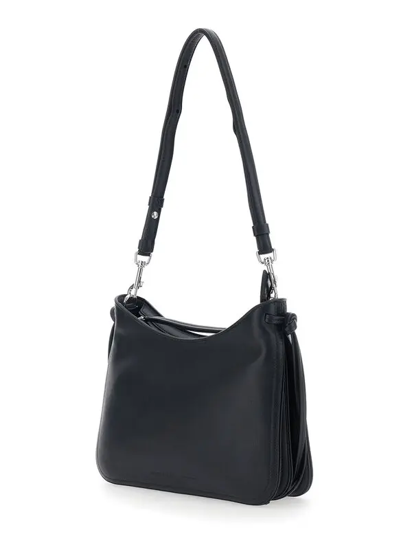 Phoebe Philo Black Leather Shoulder Bag With Logo Print And Removable Strap - Multicolor