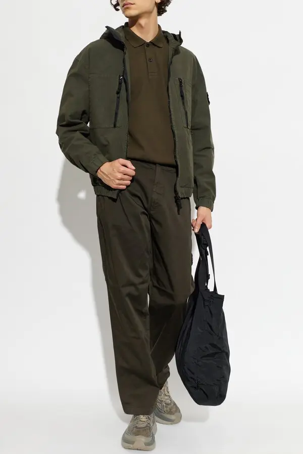 Stone Island Zip-up Hooded Jacket With Logo Patch