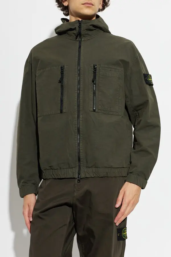 Stone Island Zip-up Hooded Jacket With Logo Patch
