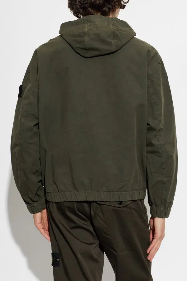 Stone Island Zip-up Hooded Jacket With Logo Patch