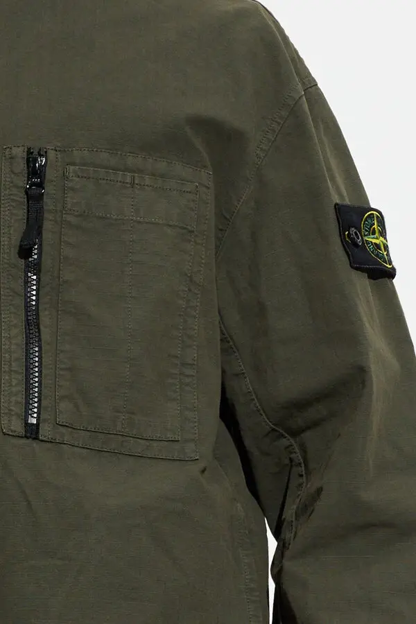 Stone Island Zip-up Hooded Jacket With Logo Patch