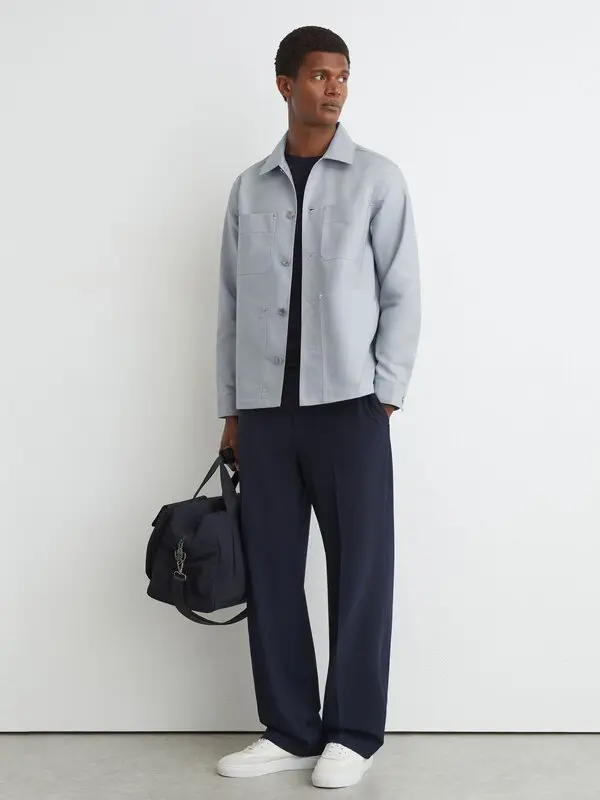 REISS Yorker Cotton-twill Four-pocket Overshirt - Soft Blue