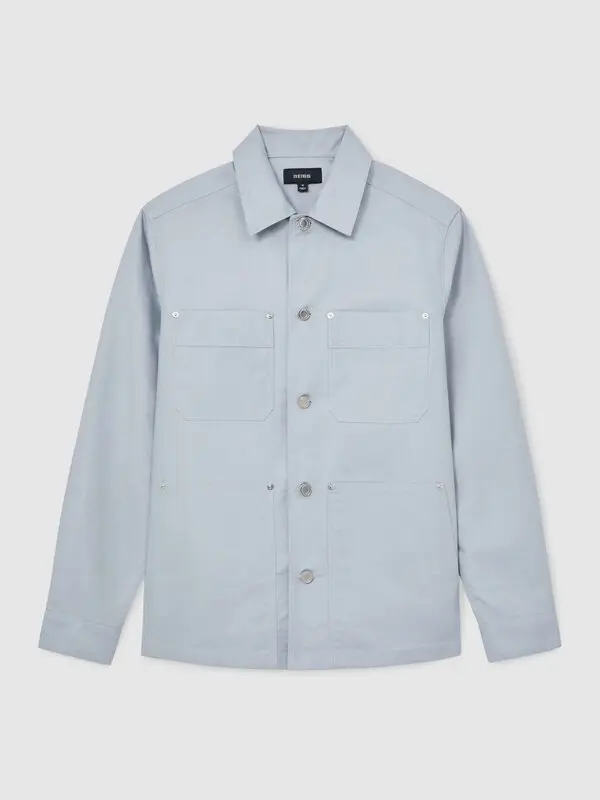 REISS Yorker Cotton-twill Four-pocket Overshirt - Soft Blue