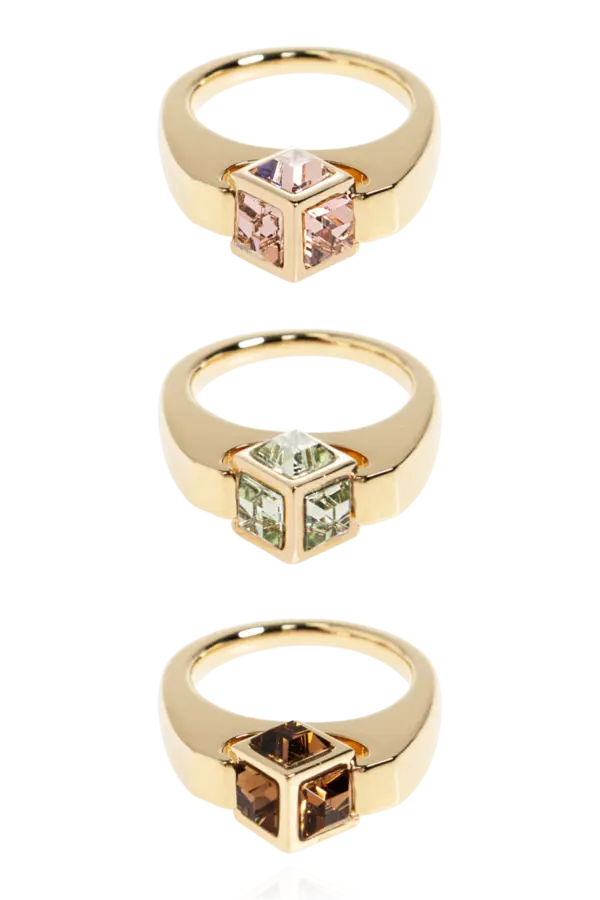 JIMMY CHOO Set Of Three Geometric Rings With Crystal Motifs - Gold