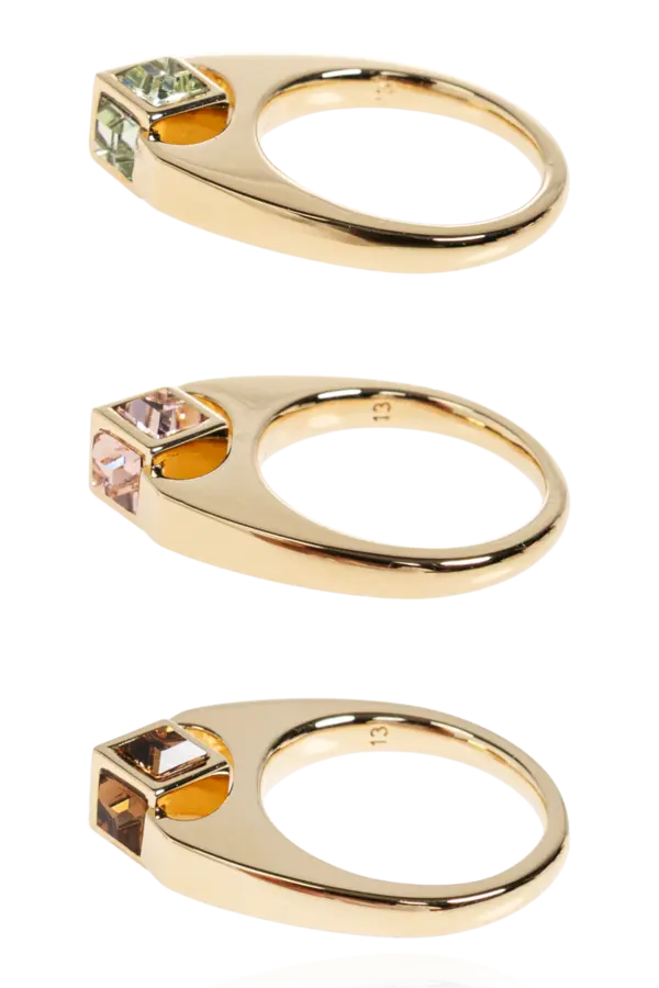 JIMMY CHOO Set Of Three Geometric Rings With Crystal Motifs