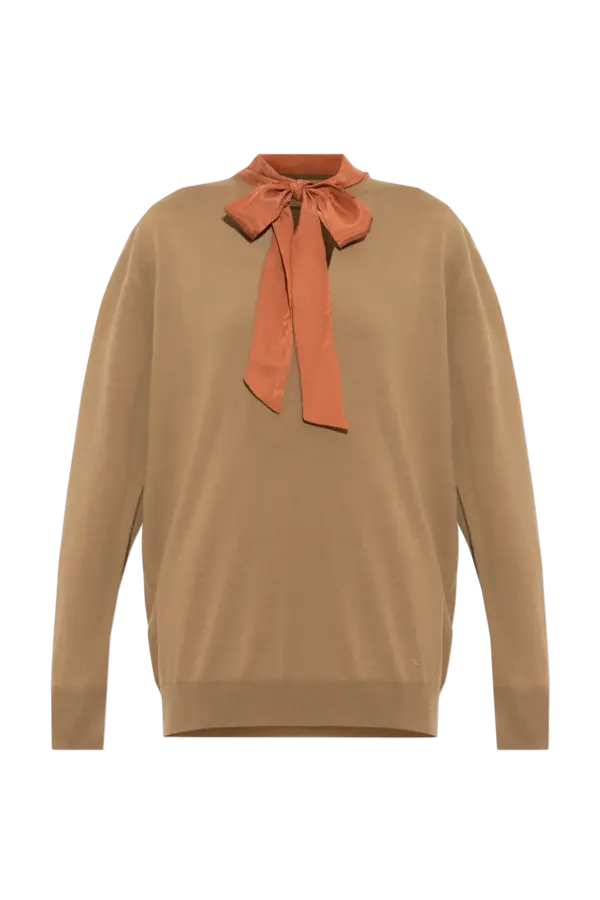 Valentino Garavani Wool Sweater With Contrasting Scarf Detail - Brown