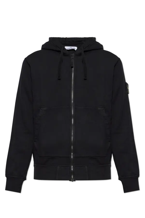 Stone Island Full Zip Hoodie With Logo Patch