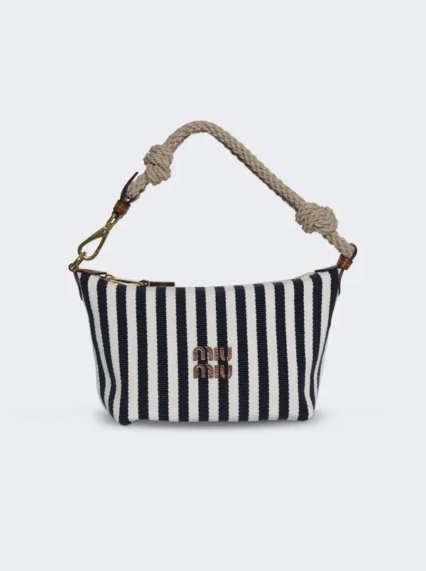Miu Miu Striped Cotton And Leather Pouch Bag - Blue