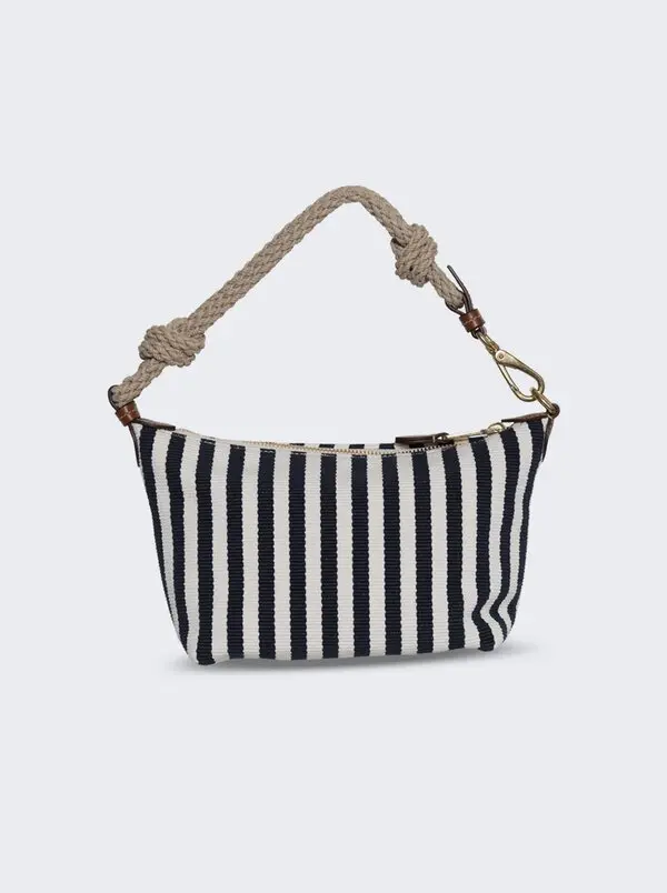 Miu Miu Striped Cotton And Leather Pouch Bag - Blue