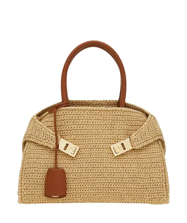 FERRAGAMO Raffia Hug Handbag - Natural