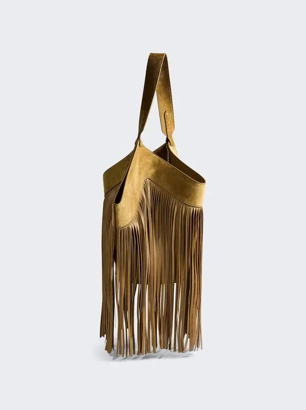 Khaite Small Lotus Fringe Tote Mud Suede
