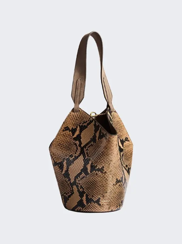 Khaite Mini Lotus Tote Python-embossed Taupe And Morning Dove - Beige