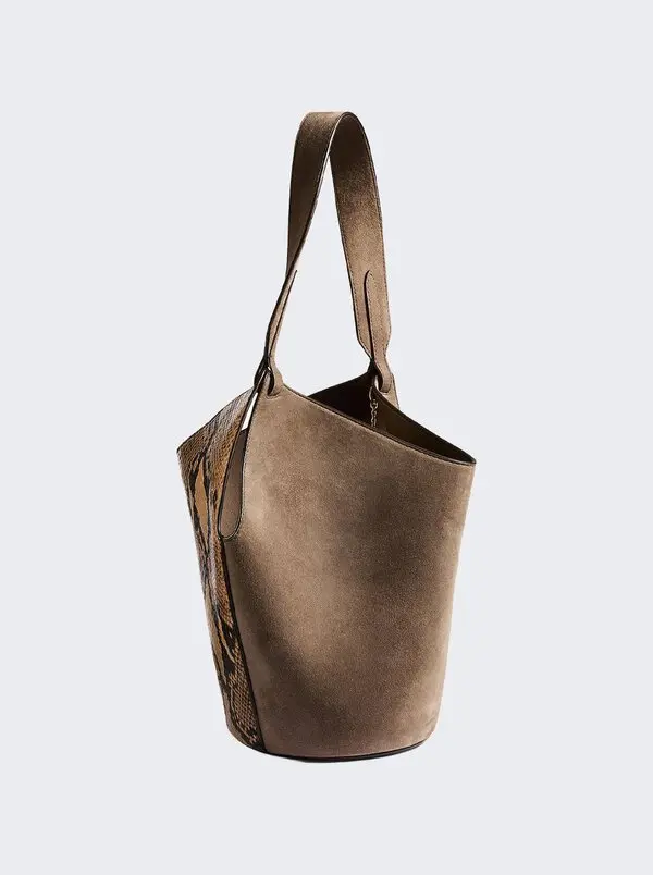 Khaite Mini Lotus Tote Python-embossed Taupe And Morning Dove