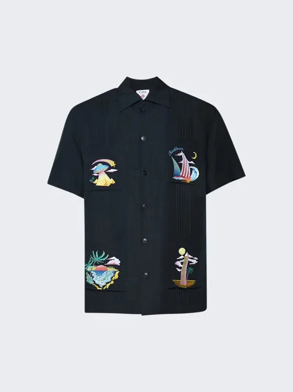 Casablanca Phantasmagoria Pin Tuck Embroidered Shirt Carbon