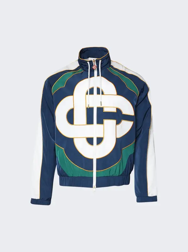 Casablanca Cc Applique Colourblock Windbreaker Jacket Navy And Green - Multicolor