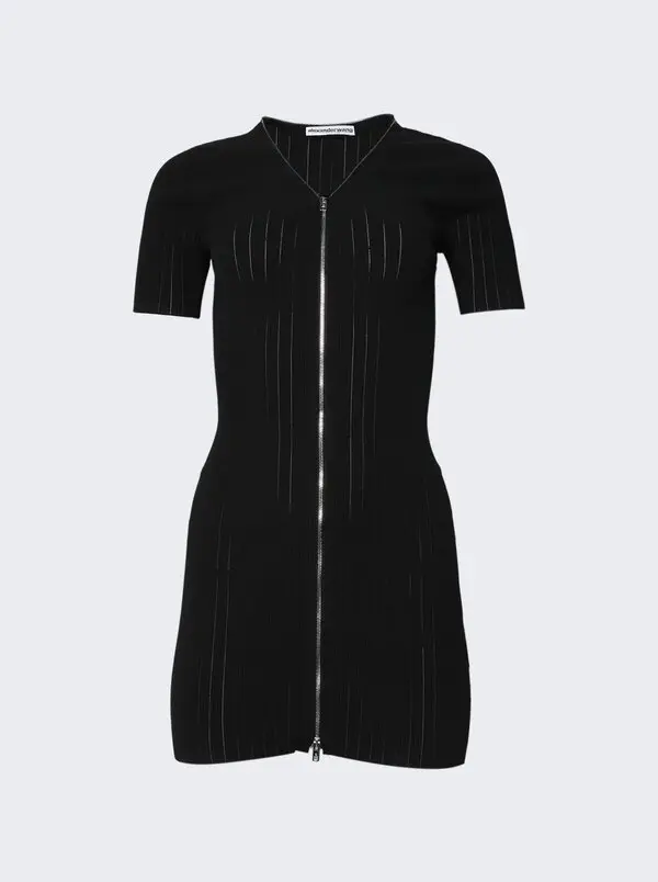 Alexander Wang V-neck Pointelle Zip Mini Dress - Black