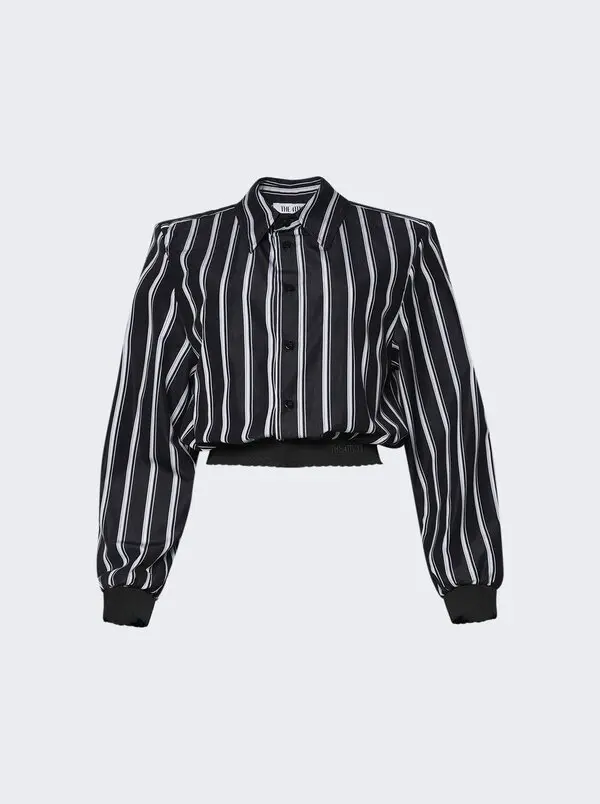 Attico Striped Cropped Shirt White And Navy Blue - Multi