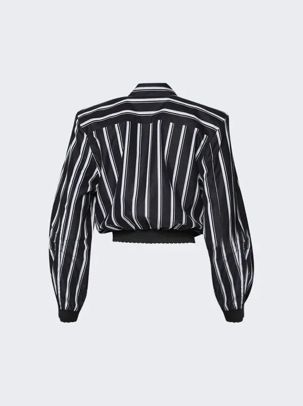 Attico Striped Cropped Shirt White And Navy Blue