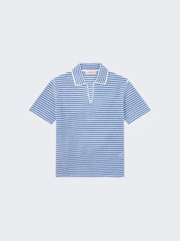 Orlebar Brown Batten Stripe Polo Top Blueberry And White