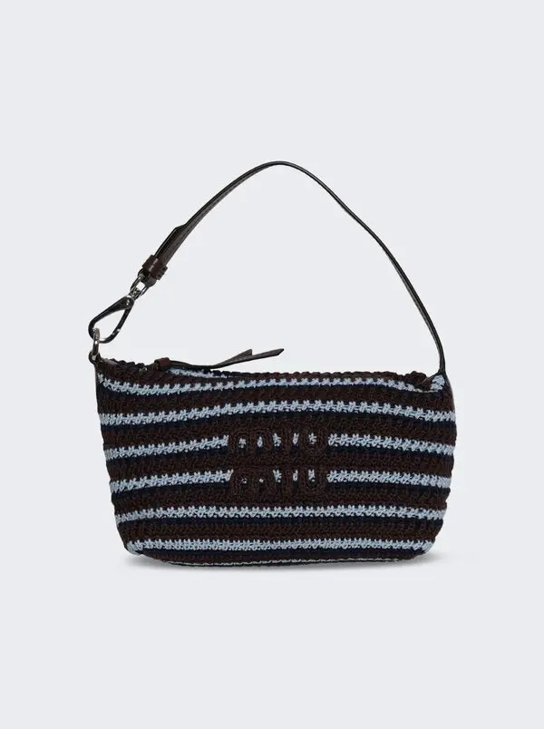 Miu Miu Striped Crochet Pouch Bag - Brown