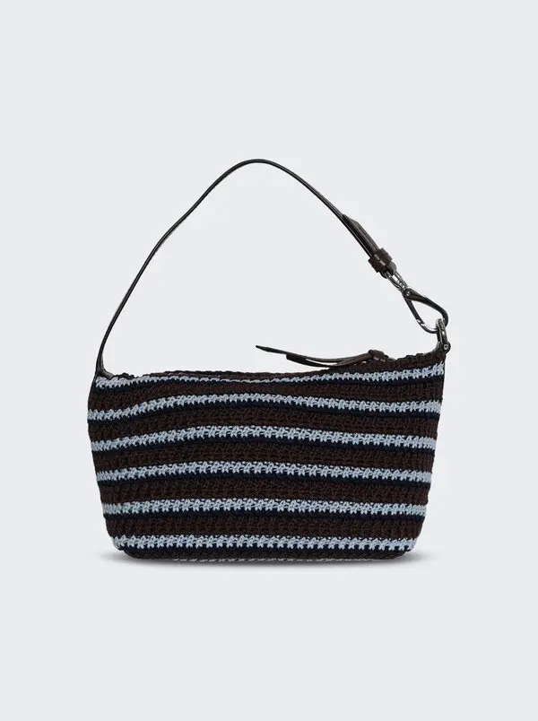 Miu Miu Striped Crochet Pouch Bag - Brown