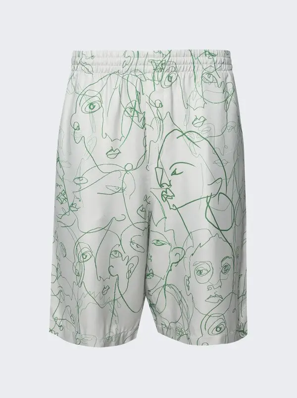 Bottega Veneta Face Doodle Drawsting Shorts Pearl Grey And Grass - Gray