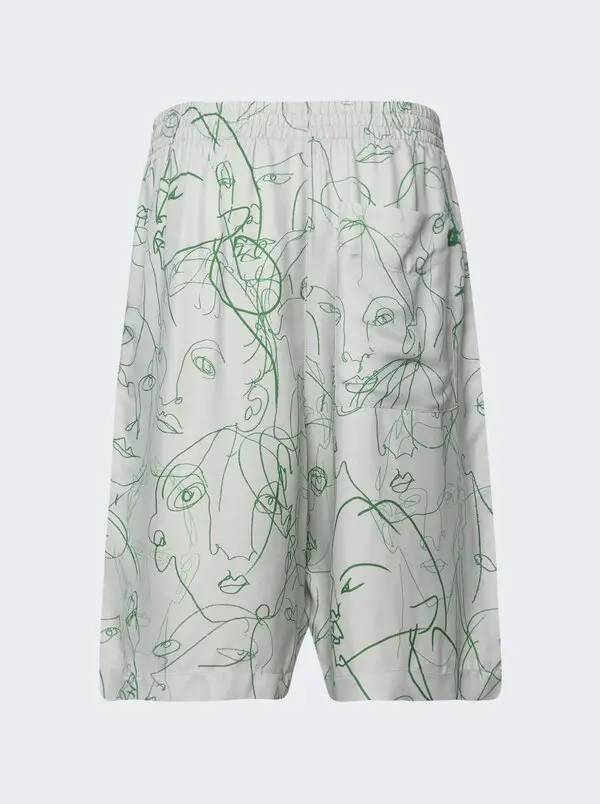 Bottega Veneta Face Doodle Drawsting Shorts Pearl Grey And Grass