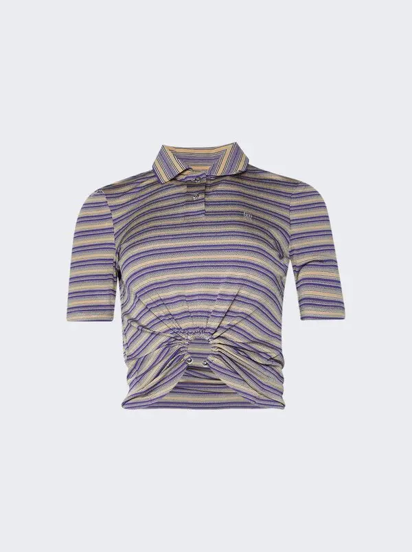 Rabanne Embellished Striped Polo Shirt Violet - Multi