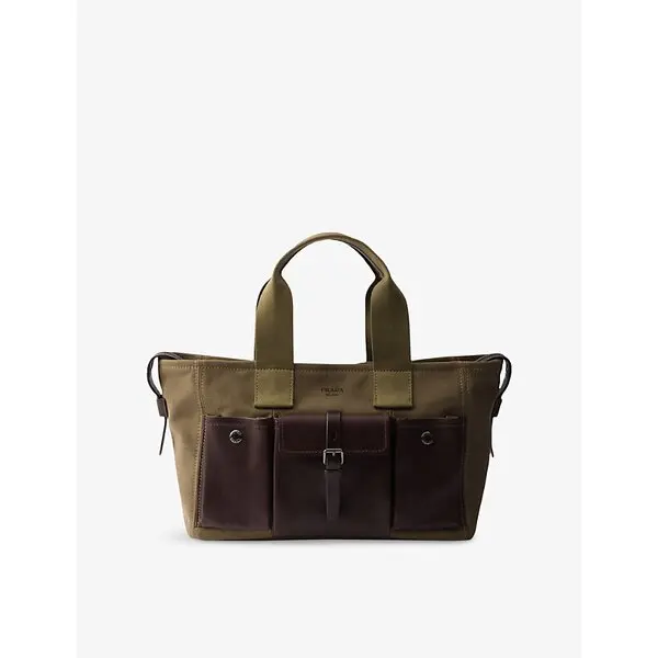 Prada Route Large Canvas And Leather Tote Bag
