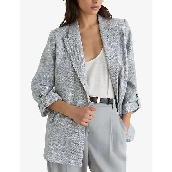 REISS Nolah Peak-lapel Textured Linen-blend Blazer