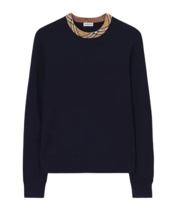 Burberry Check-trim Wool Sweater - Navy